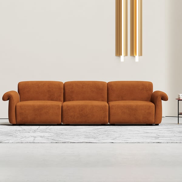 119" Modern Brown Velvet Modular Sectional Sofa for 4 Seaters with ...
