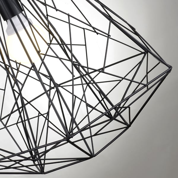 Single-Light Geometric Cage Ceiling Pendant Light in Black | Homary