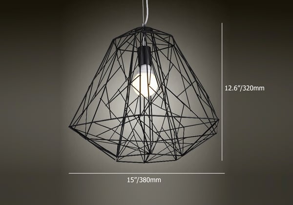 Single-Light Geometric Cage Ceiling Pendant Light in Black | Homary