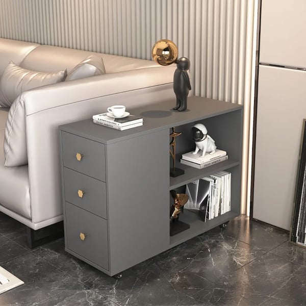 800mm Rectangle Side Table with Storage Manufactured Wood in Grey ...
