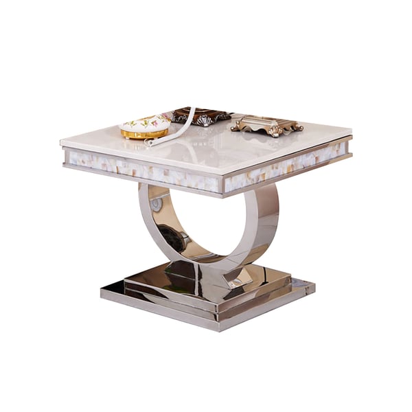 Contemporary Square Faux Marble Top Side Table with Stainless Steel ...