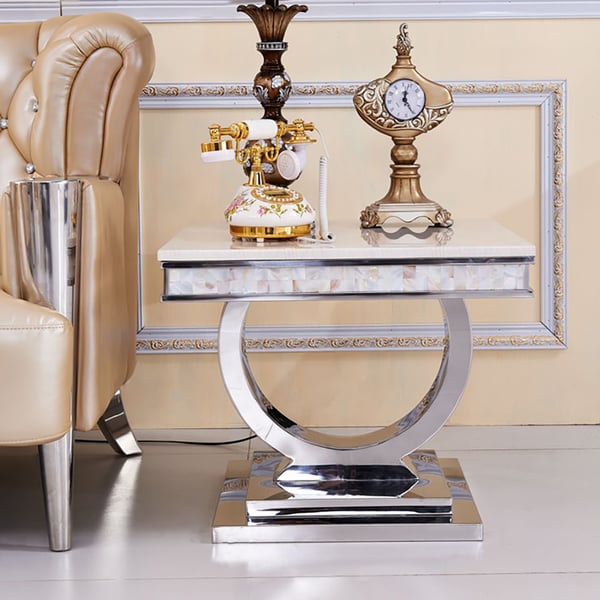Contemporary Square Faux Marble Top Side Table with Stainless Steel ...