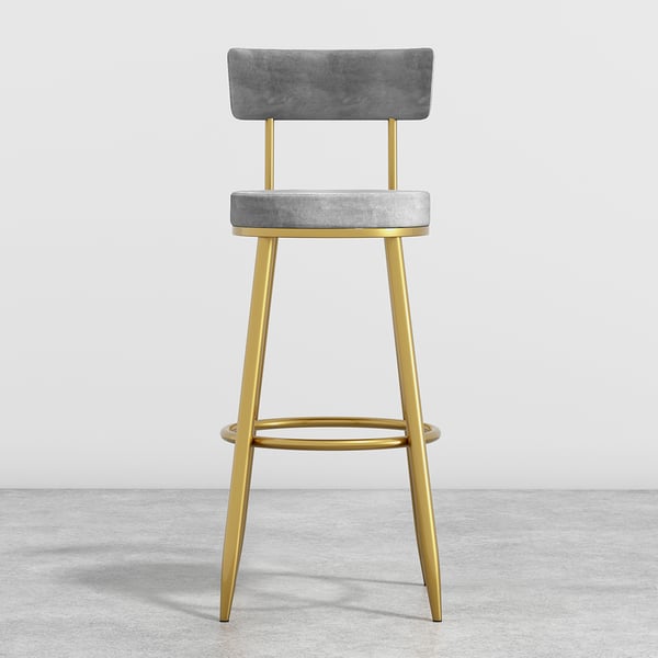 Modern Gray Velvet Counter Height Bar Stool with Back Gold Metal ...