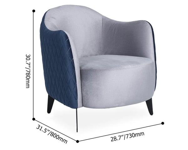 29" Blue & Gray Accent Chair Solid Wood Armchair with Metal Legs | Homary