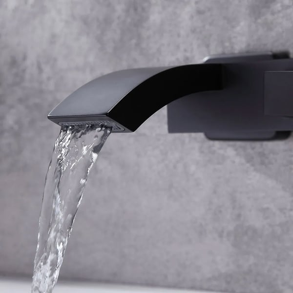 Ridge Wall Mount Waterfall Bath Tap Matte Black with Hand Shower Solid ...