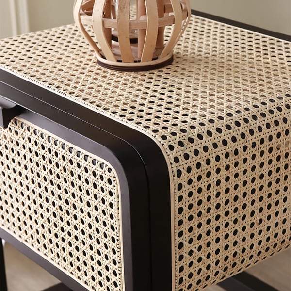 Black Rattan Nightstand for Bedroom Living Room Storage Bedside Table ...