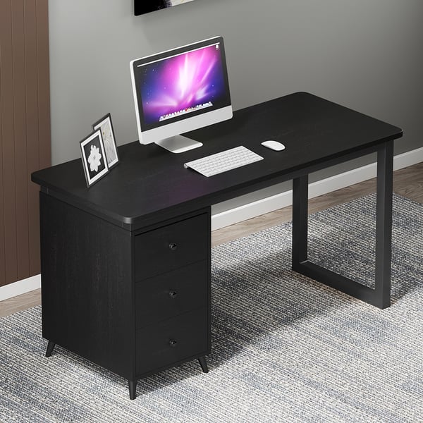 Modern 55" Black Wooden Home Office Computer Desk with Drawers | Homary