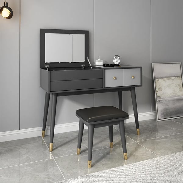 Ultic Classic Gray Makeup Vanity Set with Flip-top Mirror & Stool | Homary