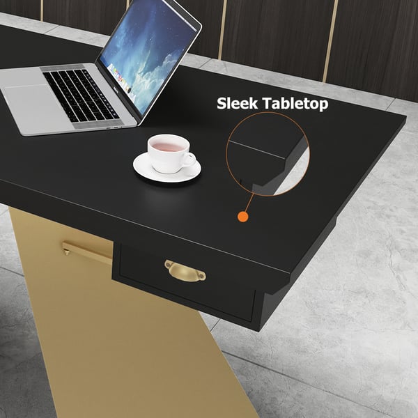 Cabstract Black and Gold Computer Desk Modern Writing Desk with Drawer ...