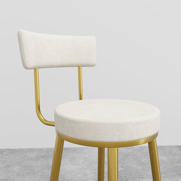 Free Shipping on Round White Bar Height Stool Velvet Upholstery with ...