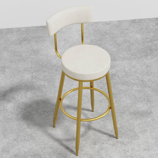 Free Shipping on Round White Bar Height Stool Velvet Upholstery with ...