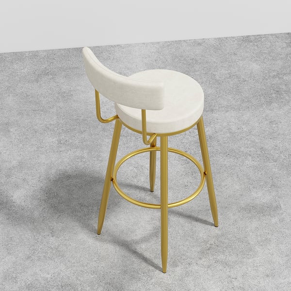 Free Shipping on Round White Bar Height Stool Velvet Upholstery with ...