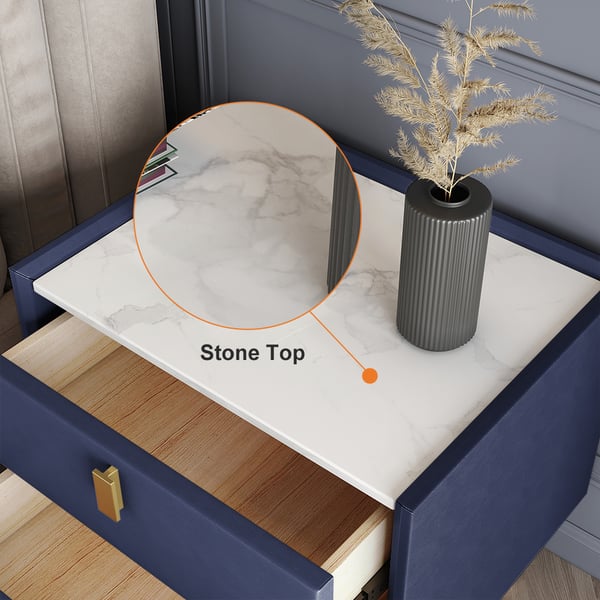 Free Shipping on Modern Blue Nightstand 2 Drawers PU Leather Nightstand ...