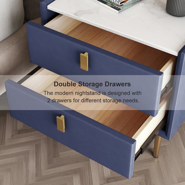 Free Shipping on Modern Blue Nightstand 2 Drawers PU Leather Nightstand ...