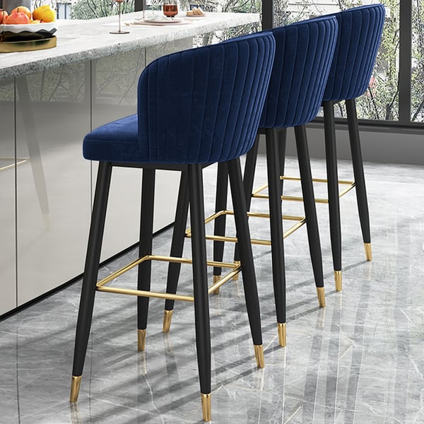 Blue Bar Height Bar Stool Tufted Upholstered Velvet Bar Stool Footrest ...
