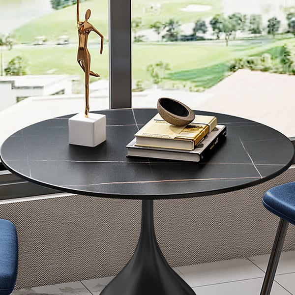 Modern Black Round Side Bar Table with Sintered Stone Top Pub Table ...