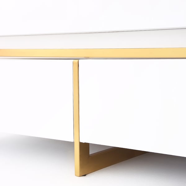 White Modern Square Coffee Table with Drawers Tempered Glass Top ...