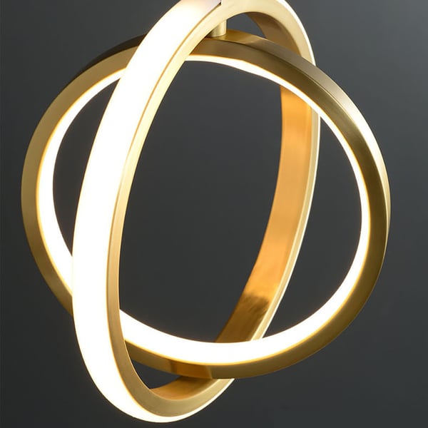 Gold Geometric Pendant Light 2-Ring LED Hanging Light in Brass-Homary