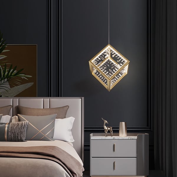 Gold Geometric Pendant Light with Crystal Accents LED 1-Light | Homary