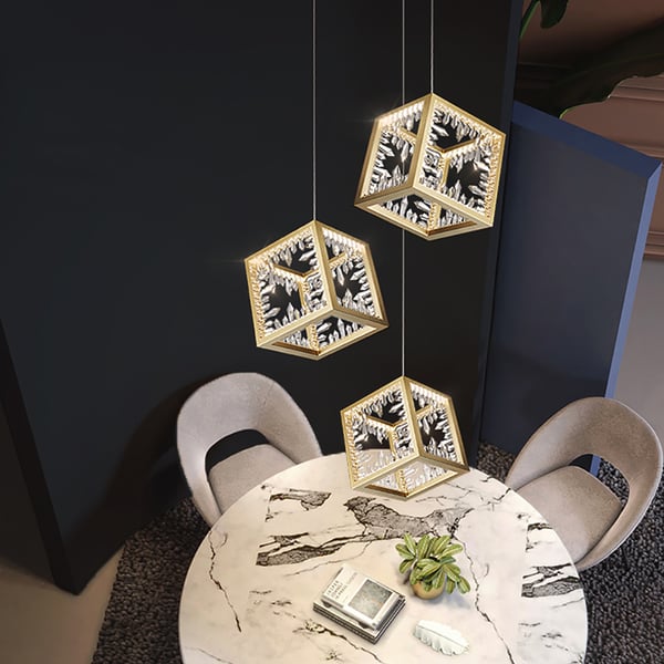 Gold Geometric Pendant Light with Crystal Accents LED 1-Light | Homary