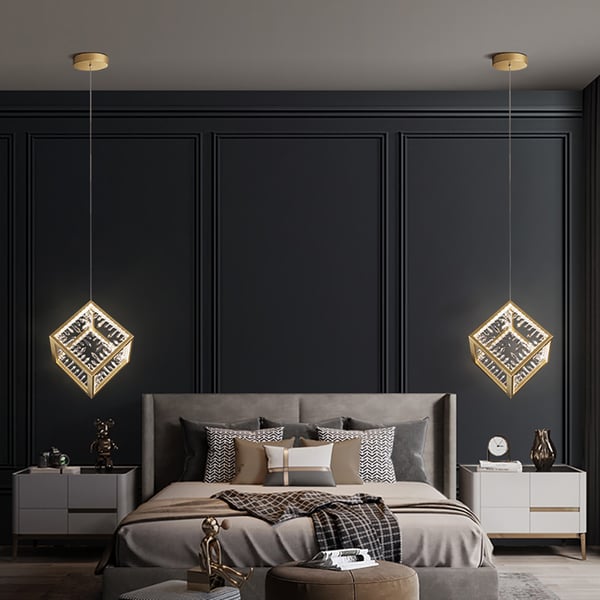 Gold Geometric Pendant Light with Crystal Accents LED 1-Light | Homary