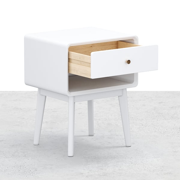 Rustic White 1-Drawer Bedroom Nightstand with Brass Pull | Homary