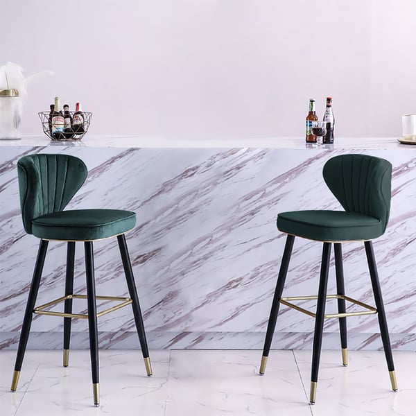 Modern Counter Height Green Velvet Bar Stools Upholstered with Back ...