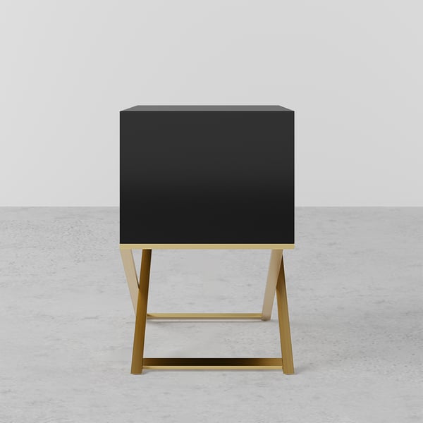 500mm Modern Black Bedside Table with 2 Drawers X-Shaped Pedestal-Homary