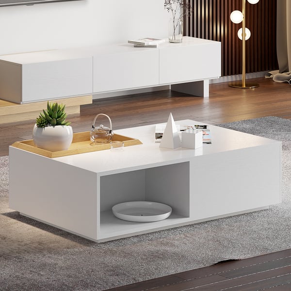 Rectangular Storage Coffee Table with Drawer and Removable Tray Top ...