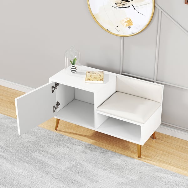 Free Shipping on Yellar White Modern Upholstered Shoe Rack Bench with ...