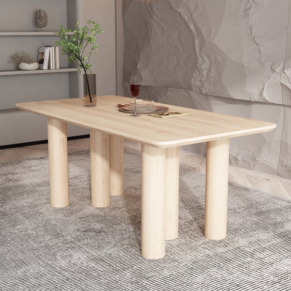 1600mm Farmhouse Wood Dining Table for 6 Person Natural Rectangle ...