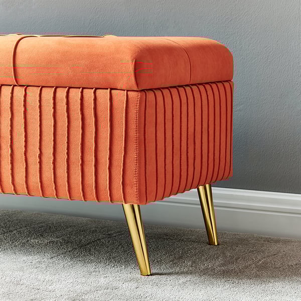 Free Shipping on Modern Velvet Storage Bench Flip Top in Orange｜Homary