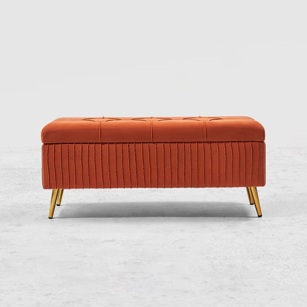 Free Shipping on Modern Velvet Storage Bench Flip Top in Orange｜Homary
