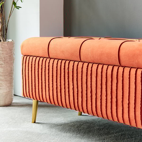 Free Shipping on Modern Velvet Storage Bench Flip Top in Orange｜Homary