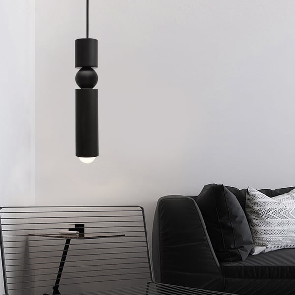 Mini Cylinder Single-Light Minimalist Pendant Light in Black | Homary