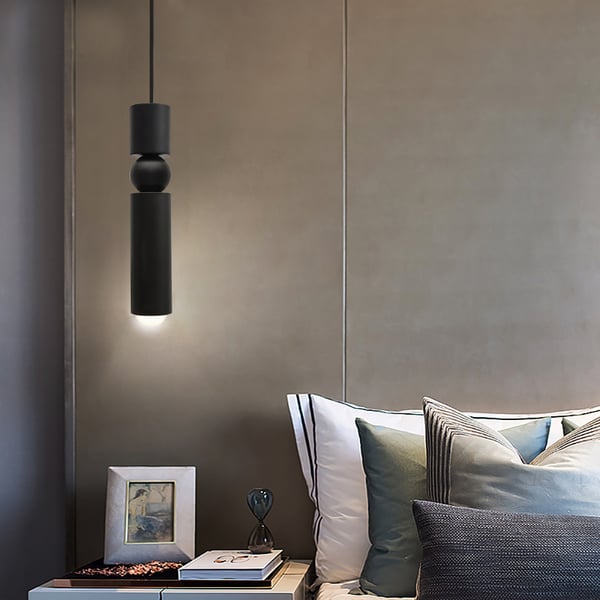 Mini Cylinder Single-Light Minimalist Pendant Light in Black | Homary