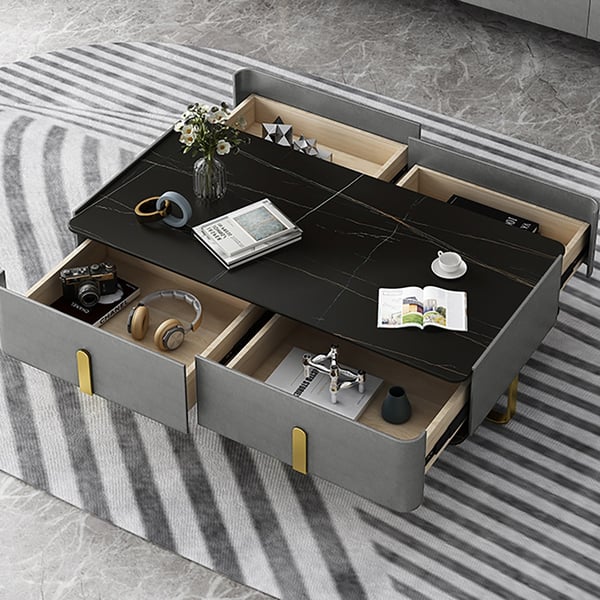 Blackcast Modern Storage Coffee Table Black Sintered Stone Top & Gold ...