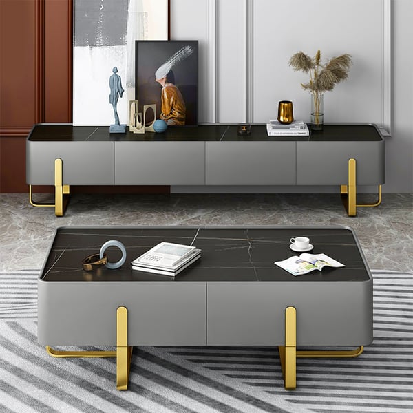 Blackcast Modern Storage Coffee Table Black Sintered Stone Top & Gold ...