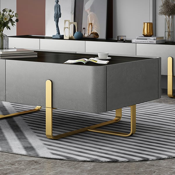 Blackcast Modern Storage Coffee Table Black Sintered Stone Top & Gold ...