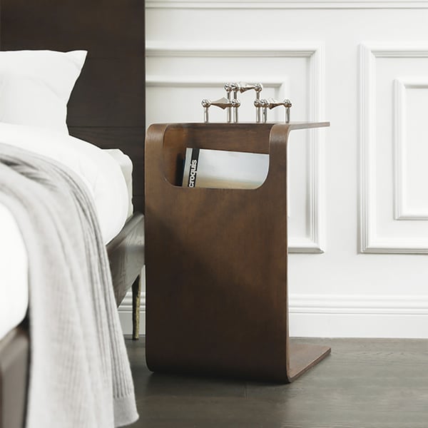 Oak Wood C-Style End Table with Magazine Rack Organizer C Side Table in ...