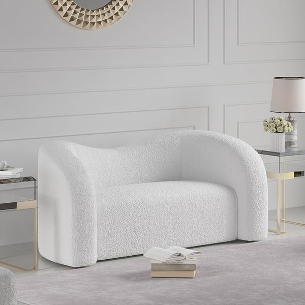 Modern 1700mm White Boucle Upholstered Curved 2 Seater Sofa for Living ...