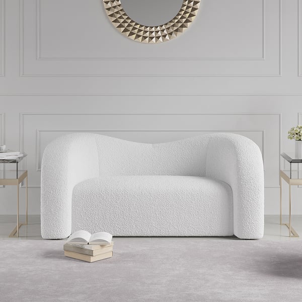 Modern 1700mm White Boucle Upholstered Curved 2 Seater Sofa for Living ...
