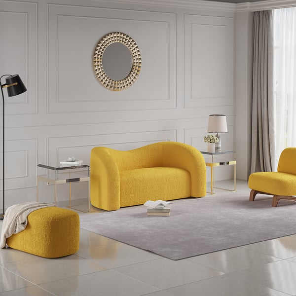 2 Seater 1700mm Modern Yellow Boucle Upholstered Curved Sofa Loveseat ...