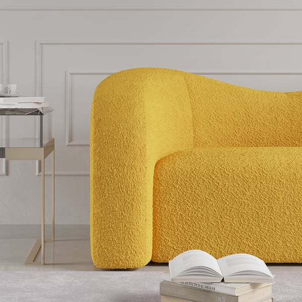 2 Seater 1700mm Modern Yellow Boucle Upholstered Curved Sofa Loveseat ...