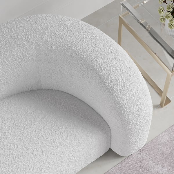Modern 1700mm White Boucle Upholstered Curved 2 Seater Sofa for Living ...