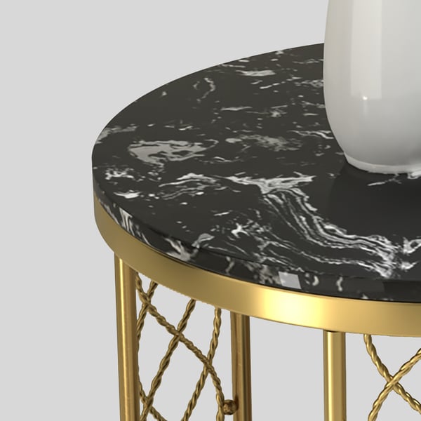 Black End Table with Storage Marble Side Table Metal in Gold | Homary