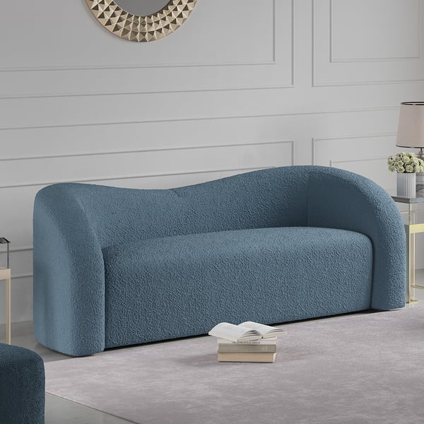 Modern 2300mm Blue Boucle Upholstered Curved 3 Seater Sofa for Living ...