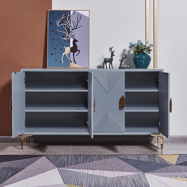 Wovuna Modern Blue Sideboard Buffet 59" Buffet Cabinet with 4 Doors ...