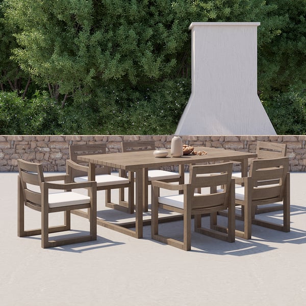 7 Pieces Modern Outdoor Dining Set with Rectangle Teak Wood Table and ...