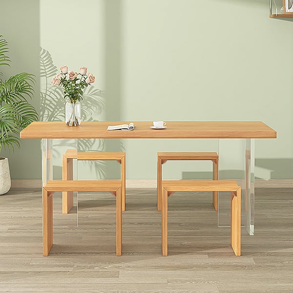 Modern 1600mm Acrylic Dining Table Rectangle Natural Wood Tabletop ...